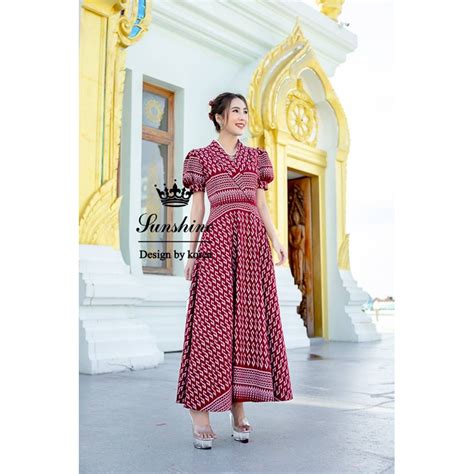 M 2xl เดรสลายไทย ทอลายสวยๆ ทรงสูท งานป้าย Lady Sunshine Shopee Thailand