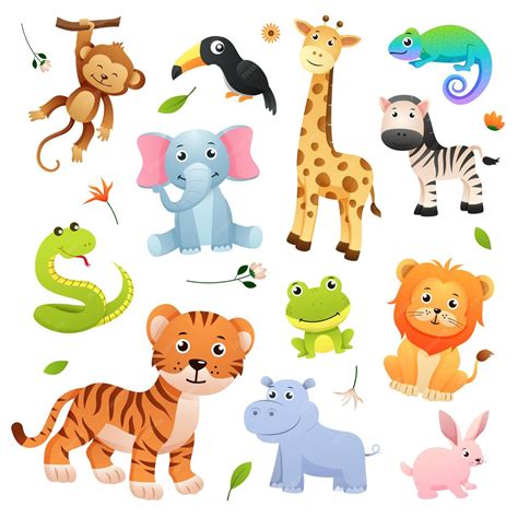 Ensemble De Personnage De Dessin Animé Danimaux De La Faune Avec Des