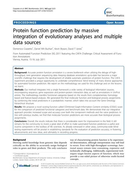 Pdf Protein Function Prediction By Massive Integration Of