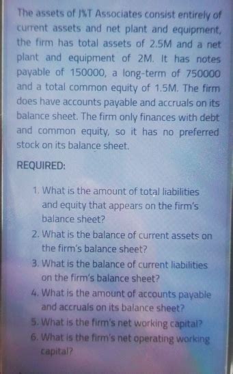 Solved The Assets Of Jt Associates Consist Entirely Of Current Assets