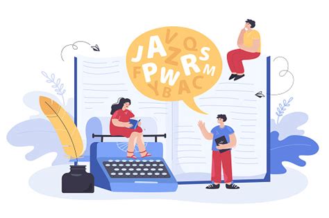 작은 남자와 여자와 거대한 타자기의 플랫 벡터 일러스트 레이 션 개념에 대한 스톡 벡터 아트 및 기타 이미지 개념 골동품 공부 Istock