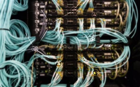 Telecommunication Concept With Abstract Network Structure And Server Room Background Stock Photo