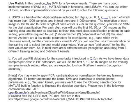 In This Question Use SVM For A Few Experiments Chegg
