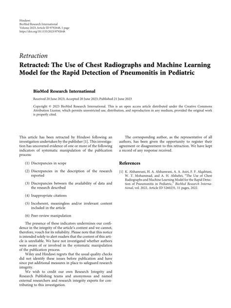 Pdf Retracted The Use Of Chest Radiographs And Machine Learning Model For The Rapid Detection