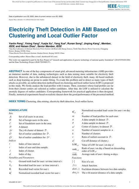 Pdf Electricity Theft Detection In Ami Based On Clustering And Local