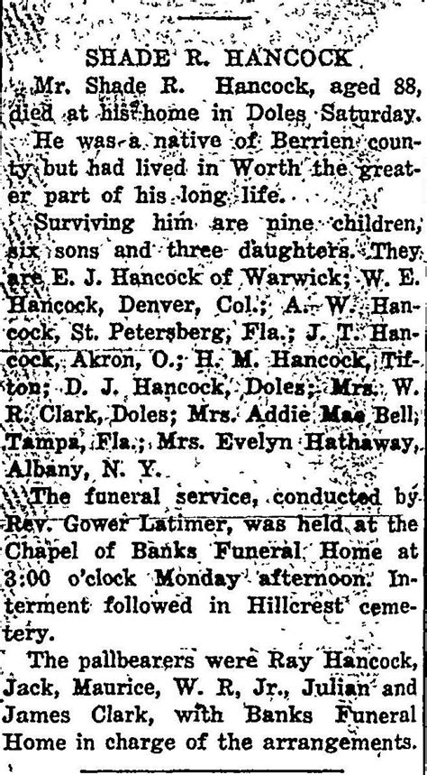 Shadrick Robert Shade” Hancock 1858 1947 Find A Grave Memorial