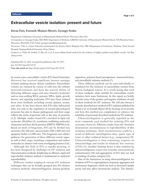 Pdf Extracellular Vesicle Isolation Present And Future