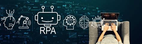 robotic process automation theme with person using a laptop stock image