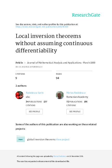 Pdf Local Inversion Theorems Without Assuming Continuous Differentiability