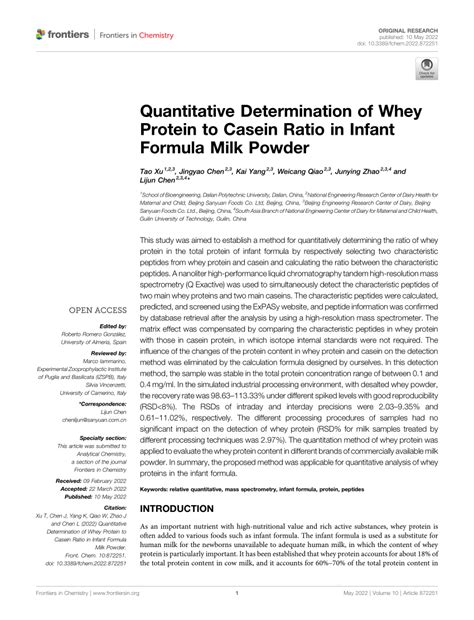 Pdf Quantitative Determination Of Whey Protein To Casein Ratio In Infant Formula Milk Powder