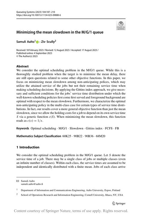 Pdf Minimizing The Mean Slowdown In The Mg1 Queue
