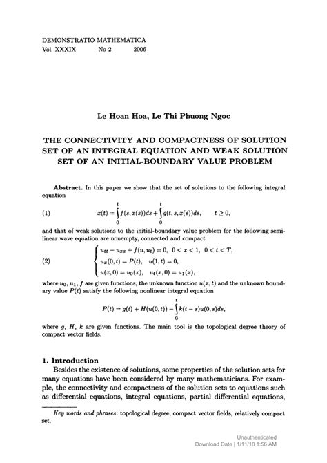 Pdf The Connectivity And Compactness Of Solution Set Of An Integral