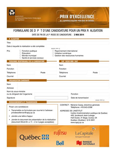 Fillable Online Iapq Qc Formulaire De D P T D Une Candidature Pour Un
