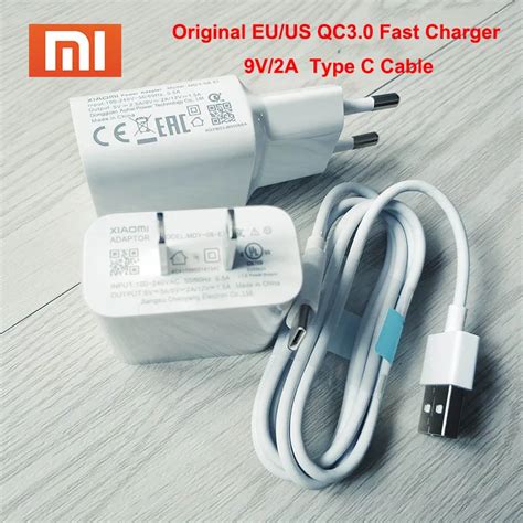 Original Xiaomi Mi Fast Charger EU US Plug Adapter Type C Cable Quick Charge For XIAOMI Mi