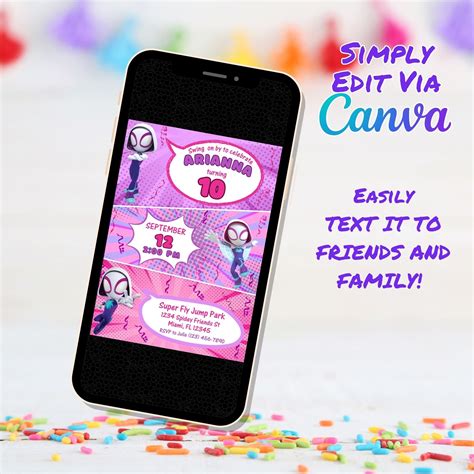 Girl Ghost Spidey Birthday Invitation Spidey Gwen Birthday Etsy