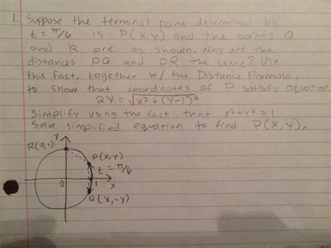 Solved Suppose The Terminal Point Determined By T Pi 6 Is Chegg Com