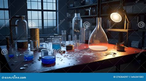 A Science Experiment Set Up On A Lab Table With Various B Four Created With Generative AI Stock