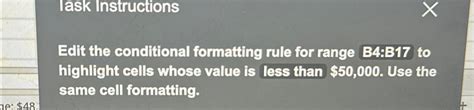Solved Lask Instructionsedit The Conditional Formatting Rule Chegg