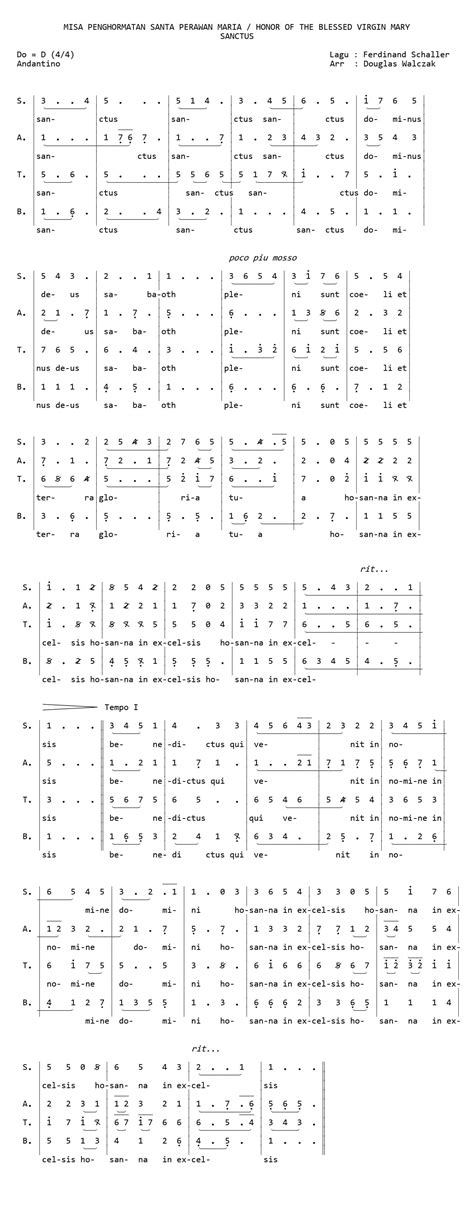 Sanctus Mass In Honor Of The Blessed Virgin Mary Teks Lagu Satb