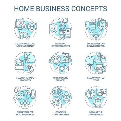 Home Business Turquoise Concept Icons Set Earn Money Remotely
