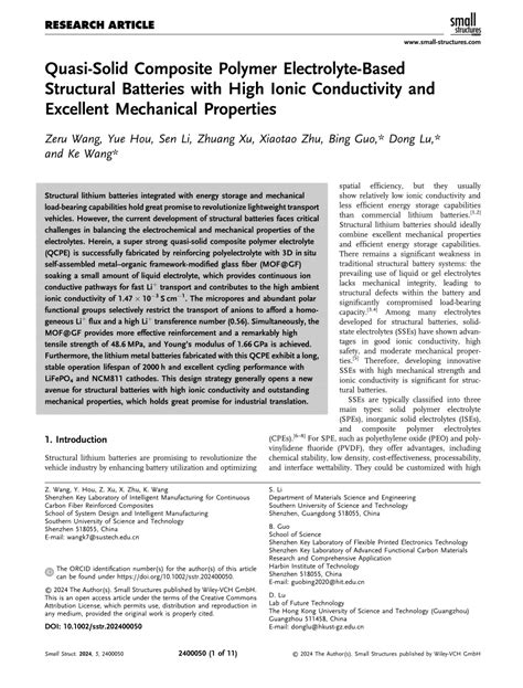 Pdf Quasi‐solid Composite Polymer Electrolyte‐based Structural