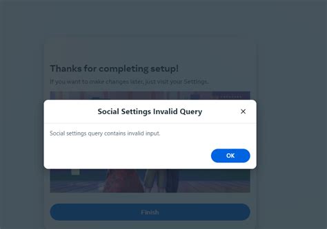 Social Settings Invalid Query Roculus