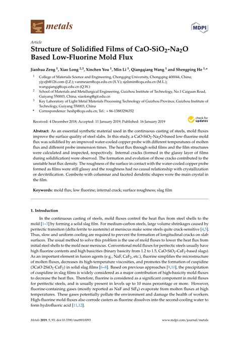 Pdf Structure Of Solidified Films Of Cao Sio2 Na2o Based Low Fluorine