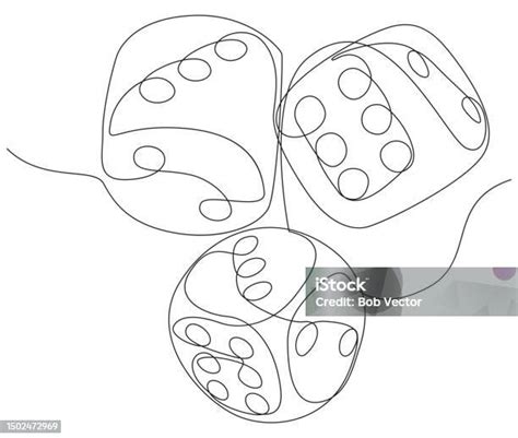 하나의 연속 주사위 라인 가는 선 그림 벡터 개념입니다 등고선 그리기 창의적인 아이디어 가능성에 대한 스톡 벡터 아트 및 기타