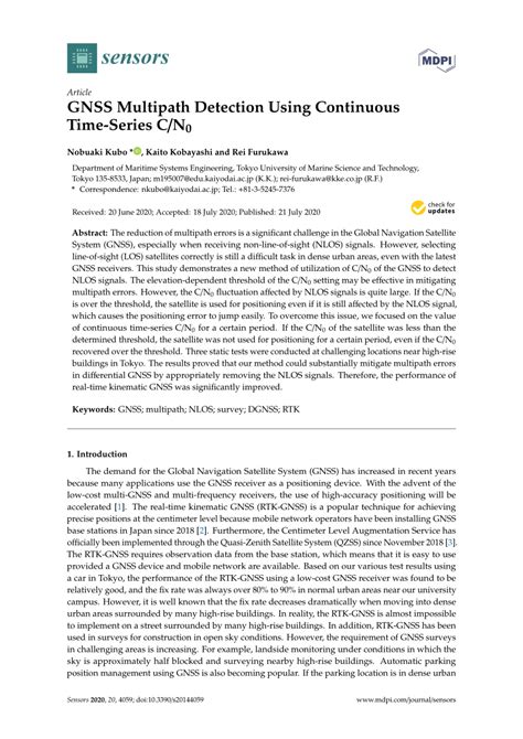 PDF GNSS Multipath Detection Using Continuous Time Series C N
