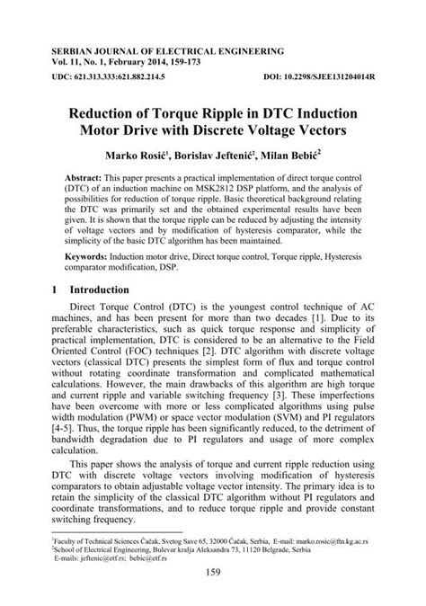 Pdf Reduction Of Torque Ripple In Dtc Induction Motor Drive With