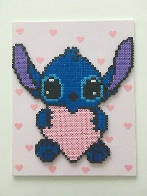 PIXEL ART Perles A Repasser Tableau De Stitch Avec Ses Coeurs EUR 13