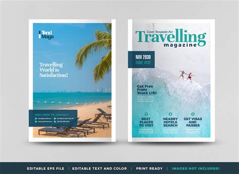 여행 잡지 표지 디자인 프리미엄 벡터