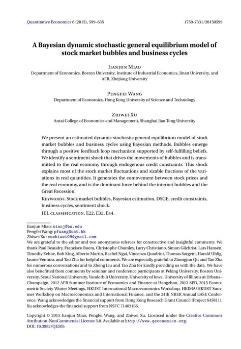 Pdf A Bayesian Dynamic Stochastic General Equilibrium Model Of Stock