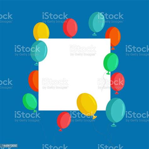 풍선이 있는 벡터 인사말 프레임 파란색 배경입니다 텍스트를 위한 공간입니다 0명에 대한 스톡 벡터 아트 및 기타 이미지 0명 공휴일 기념일 Istock