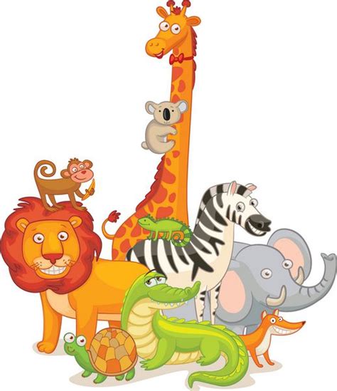 حیوانات وحشی با هم ژست گرفتن شخصیت کارتونی خنده دار وکتور جدا شده در