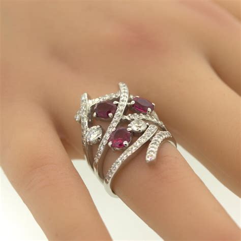 Modern Ruby Diamond Gold Bypass Ring For Sale At 1stdibs