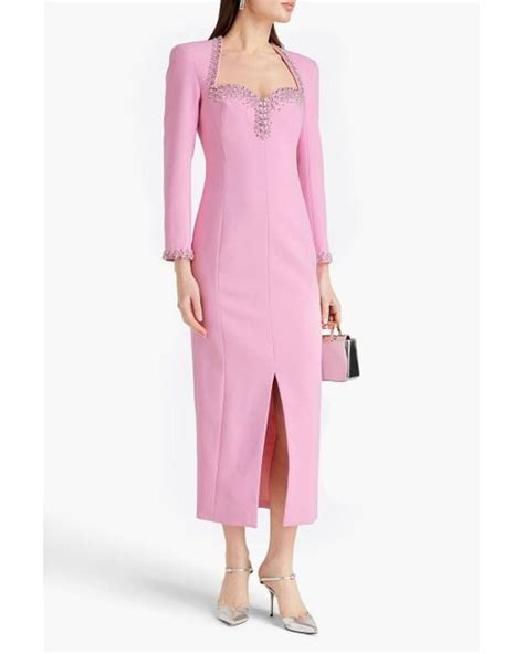 Huishan Zhang Eleanor Crystal Embellished Crepe Midi Dress In Pink Lyst