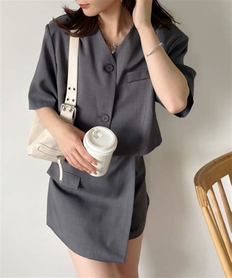 Clea（クレア）の「【2点セット】ショート丈ジャケット巻きミニスカート セットアップ（セットアップ）」 Wear