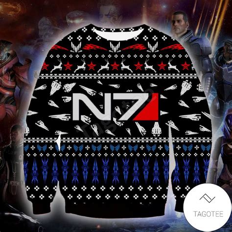 Mass Effect 3 Dlc Bundle N7 Logo Xmas Ugly Christmas Sweater Tagotee