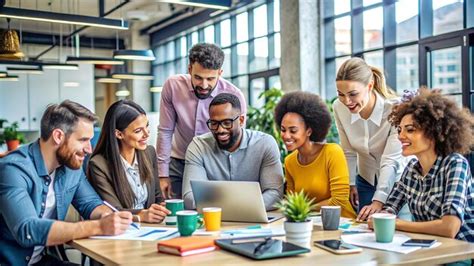 Diverse Team Collaborating In Modern Office Environment Premium Ai Generated Image