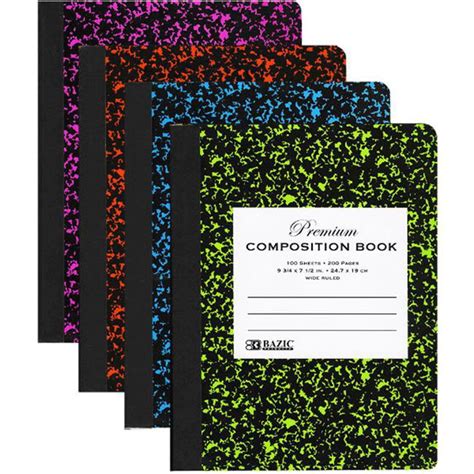 Bazic Wr 100 Ct Premium Assorted Color Marble Composition Book Case