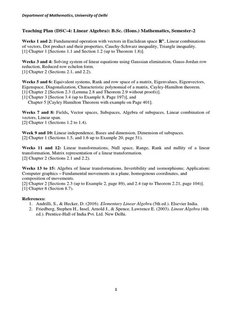 Teaching Plan Maths Second Semester Courses Pdf Eigenvalues And