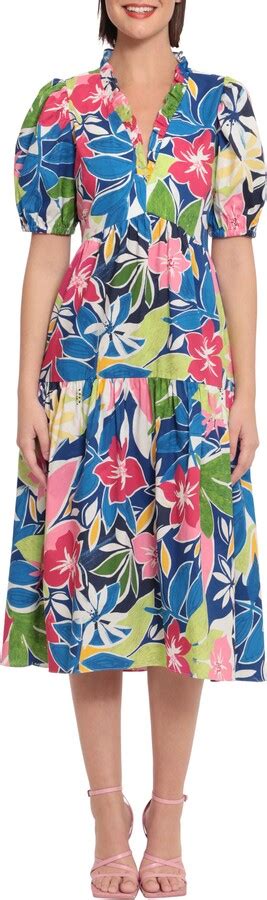 Donna Morgan Ruffle V Neck Puff Sleeve Dress Shopstyle