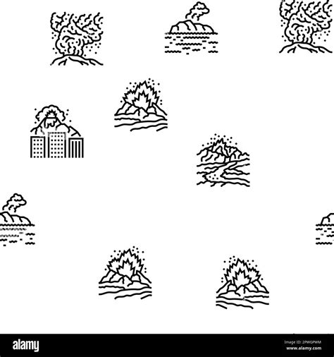 Volcano Lava Eruption Nature Vector Seamless Pattern Thin Line Illustration Stock Vector Image