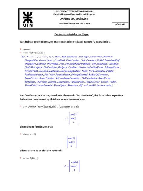 04 funciones vectoriales con maple 2012 pdf vector euclidiano curva