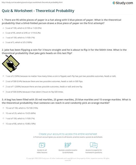 Quiz Worksheet Theoretical Probability Study Com
