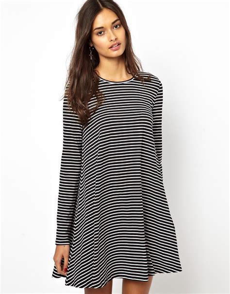 Glamorous Jersey Swing Dress In Stripe In Gray Lyst