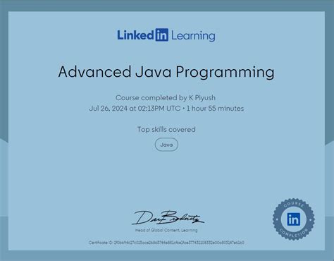 K Piyush On Linkedin Completed Advanced Java By Bethan Palmer And