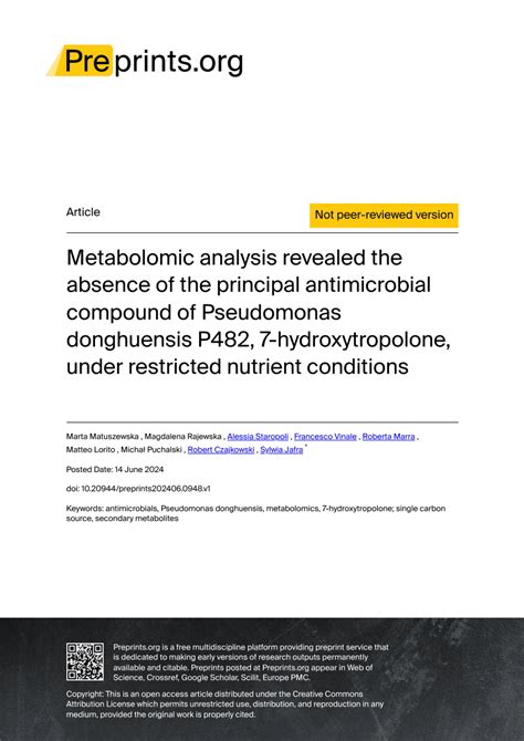Pdf Metabolomic Analysis Revealed The Absence Of The Principal