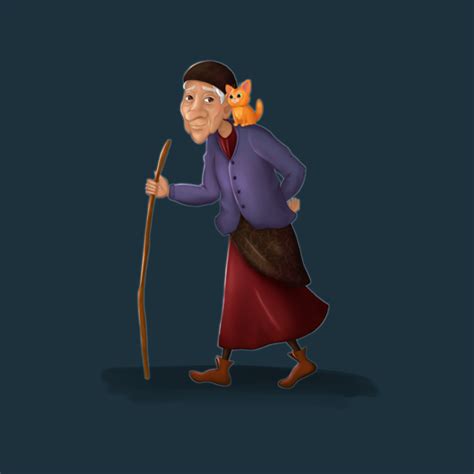 Иллюстрация Бабуля и котик в стиле 2d концептуальный персонажи